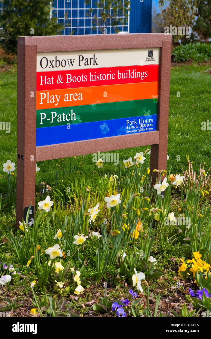 Image of the sign for the Hat Boots Oxbow Park in Seattle Washington ...