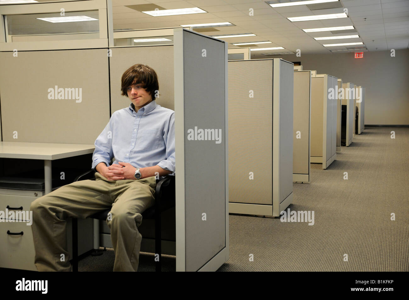 Young millenial office worker looking anxious waiting for interview in ...