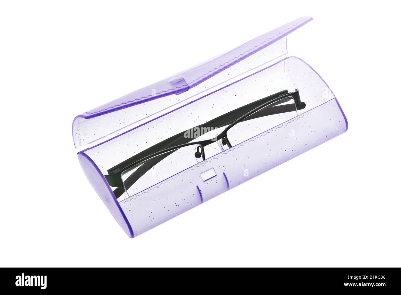 Spectacles in clear plastic case on white background Stock Photo - Alamy