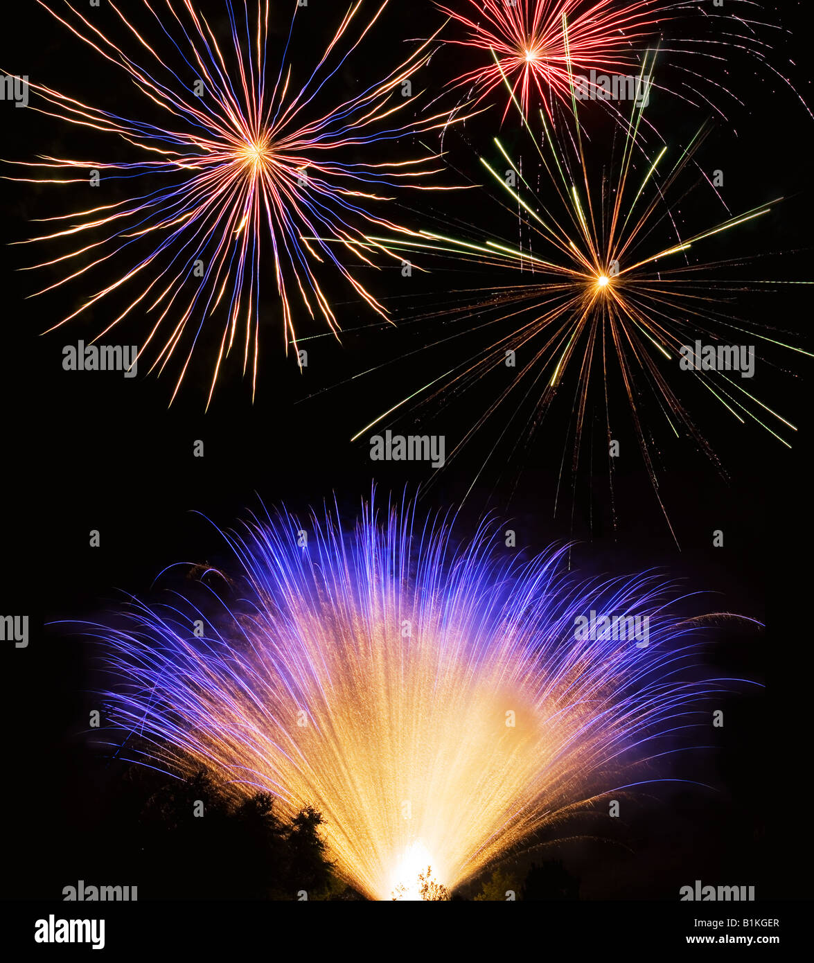 Aerial fireworks display and ground display Stock Photo - Alamy