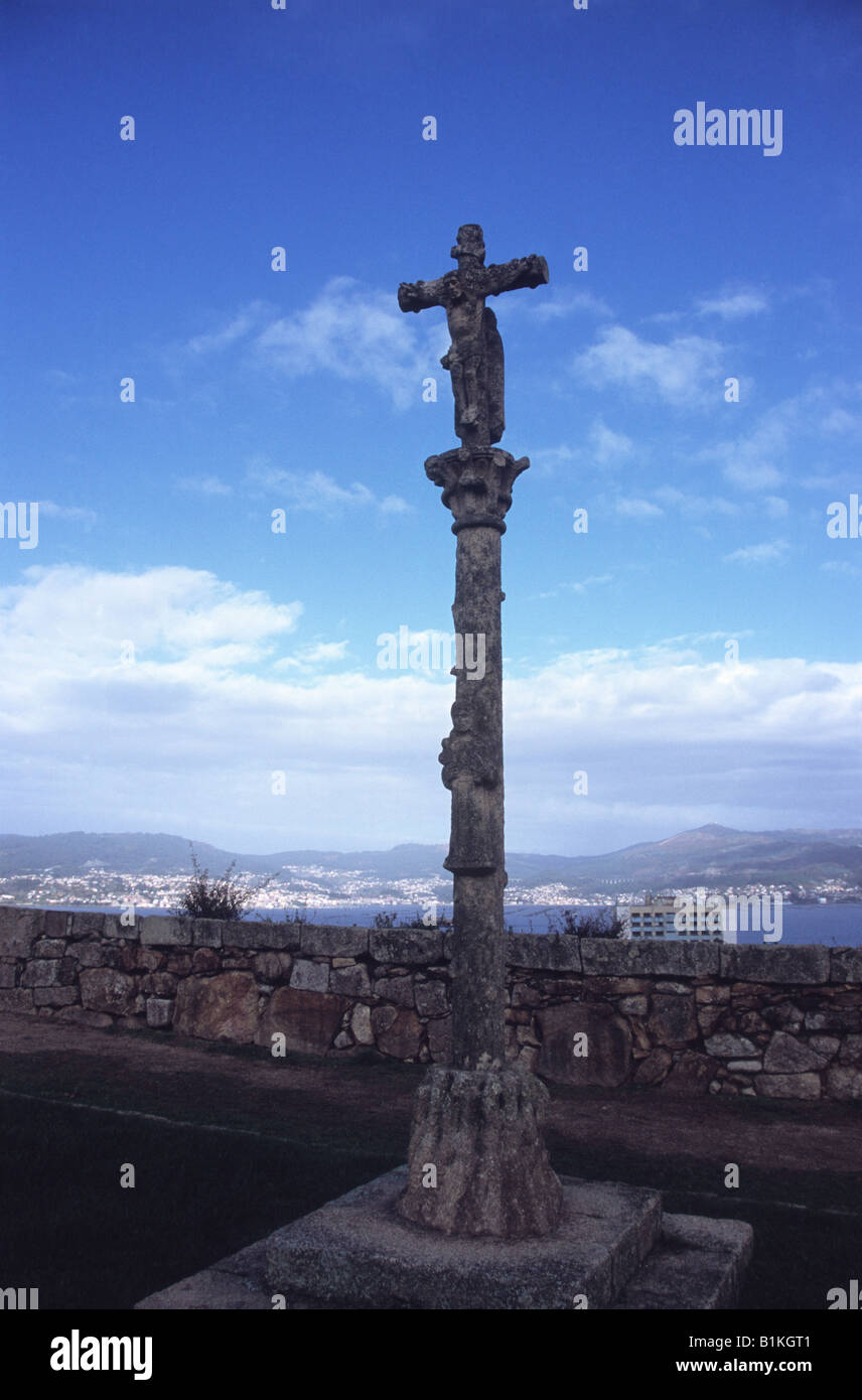 Traditional stone calvary cross called a crucero / cruceiro in Castillo ...