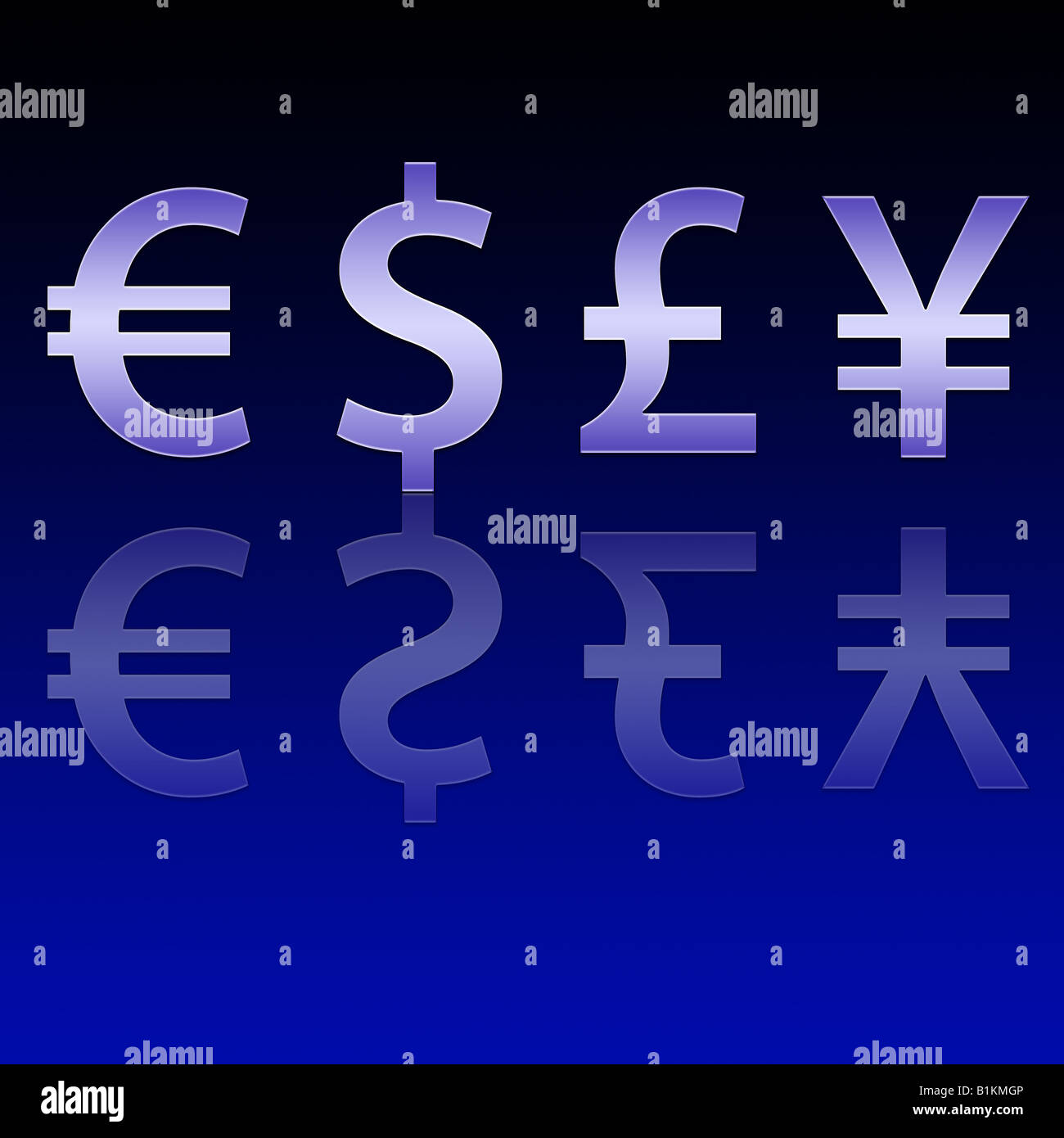 Four different currencies signs illustration Stock Photo - Alamy