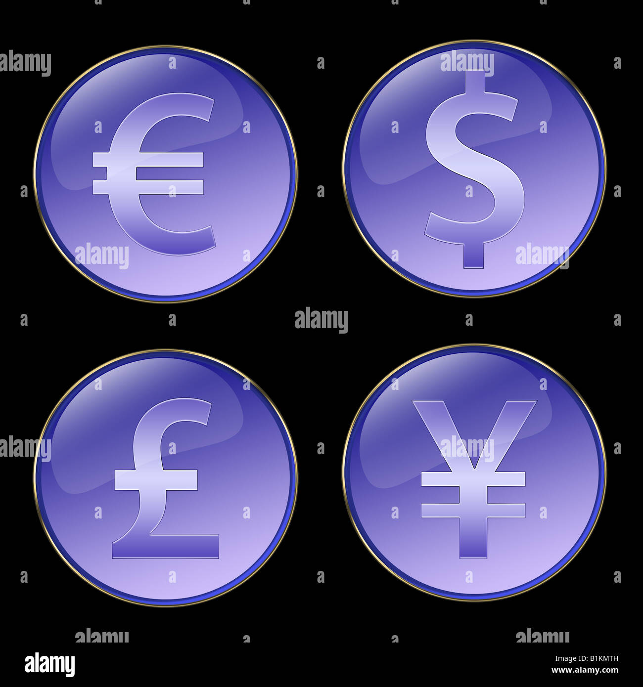 Four different currencies signs buttons Stock Photo - Alamy