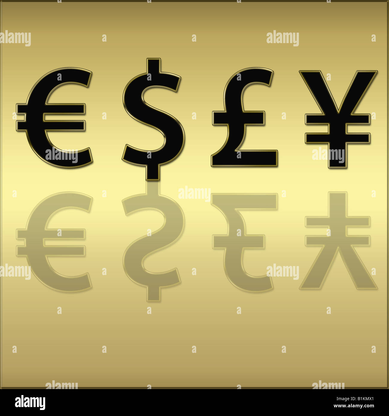 Four different currencies signs illustration Stock Photo - Alamy