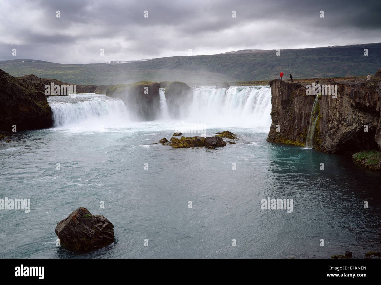 Tourists at the waterfall Godafoss north east of Iceland Stock Photo ...