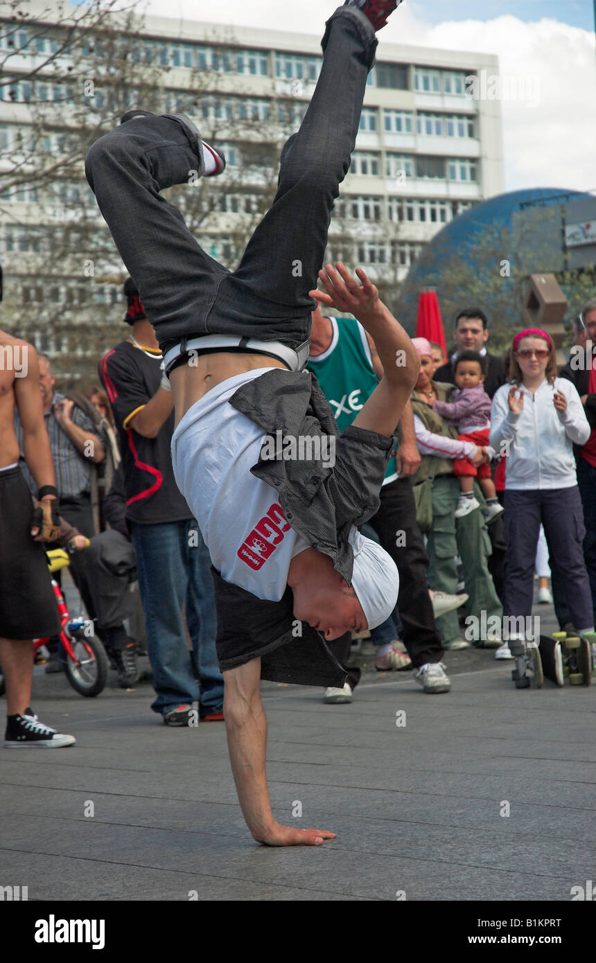 People watching Break dance street performance Berlin Germany April ...