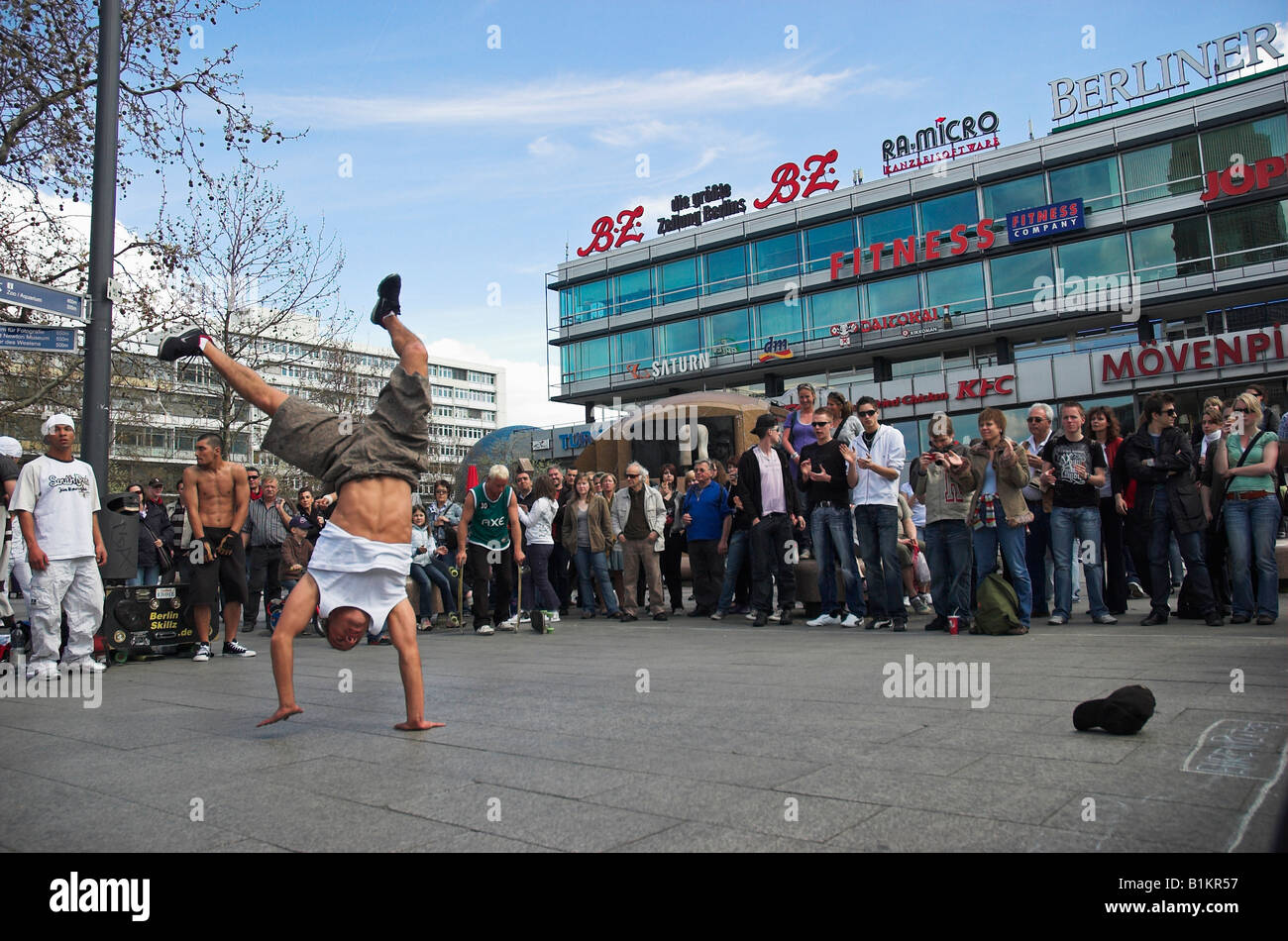 People watching Break dance street performance Berlin Germany April ...