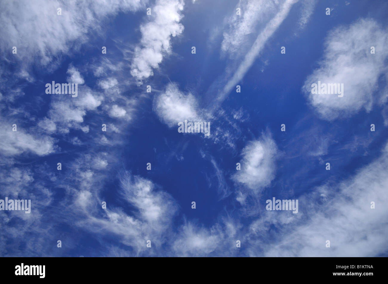 Blue sky with clouds (cirrostratus, cirrus, cirrocumulus, contrails ...