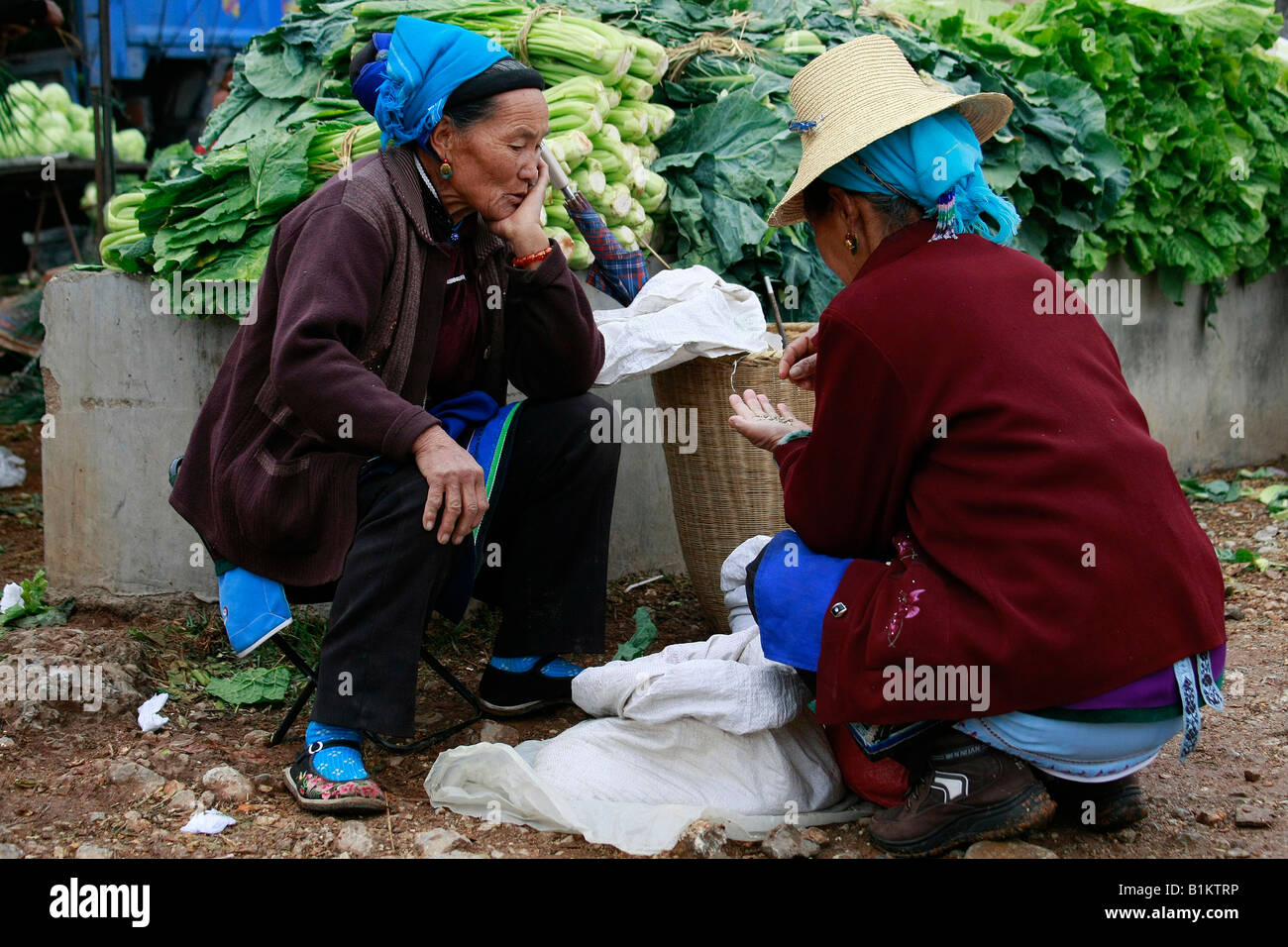 Bai women at the Monday market at Shaping, near Dali, Yunnan, China ...