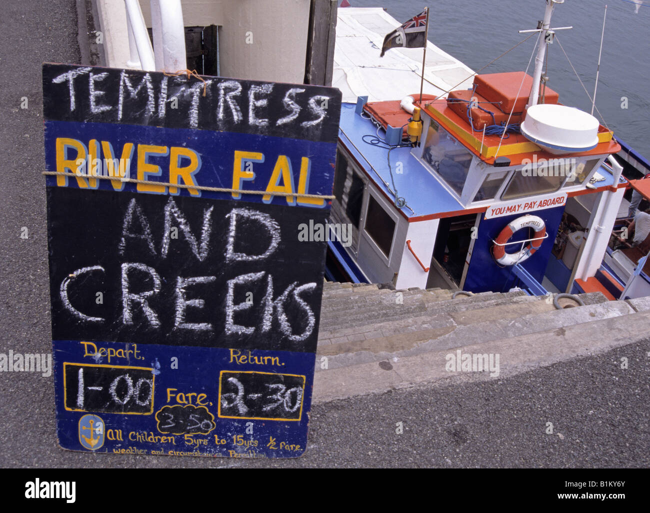 signboard and tour excursion boat Falmouth Cornwall United Kingdom ...
