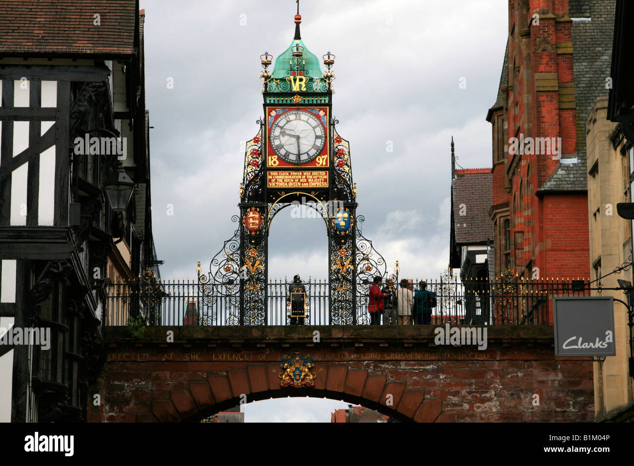 eastgate clock city of chester, town centre shopping cheshire england ...
