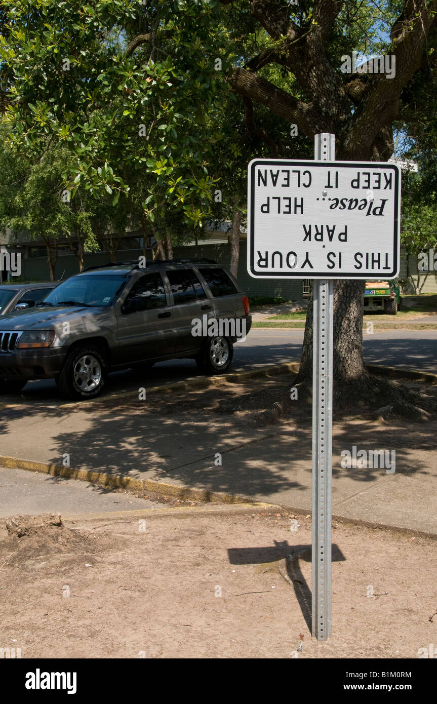 Upside down sign, Girard Park, Lafayette, Louisiana Stock Photo - Alamy