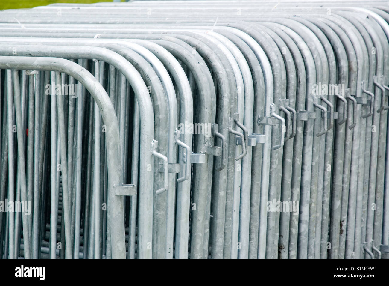 Portable barriers stacked together before a public event Stock Photo ...