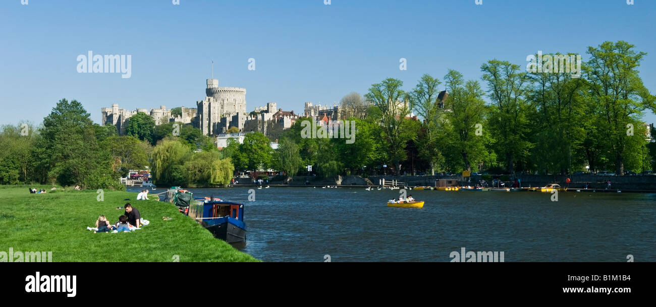 Windsor Castle seen from Eton Meadows across the River Thames Windsor ...