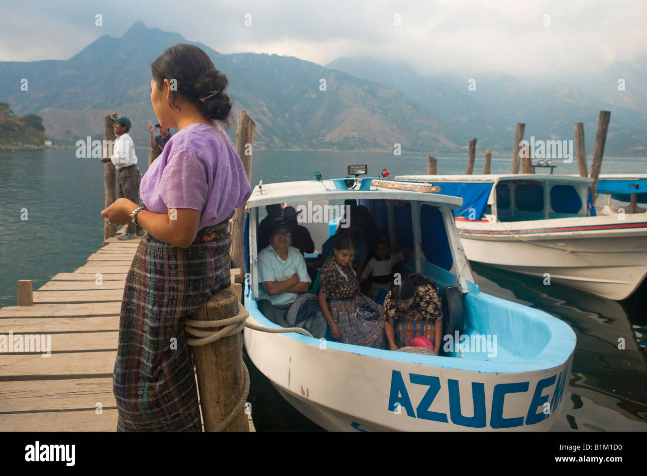 Lake Atitlan boat jetty at San Pedro la Laguna village Guatemala Stock ...