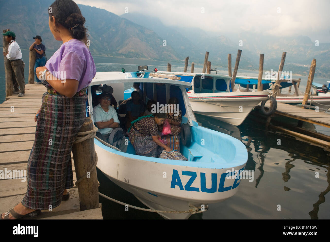 Lake Atitlan boat jetty at San Pedro la Laguna village Guatemala Stock ...