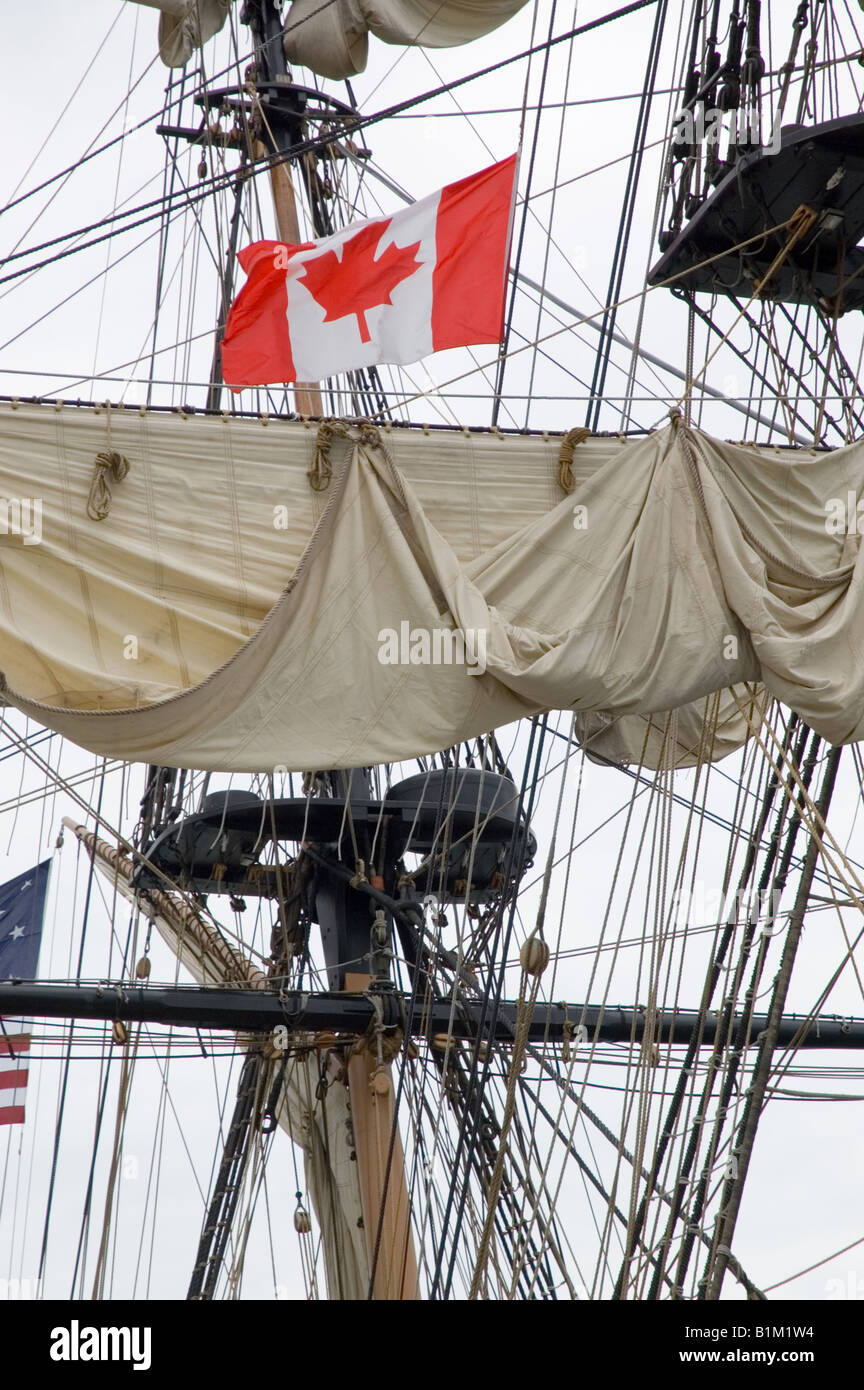 Detail of a tall ship with Canadian flag Stock Photo - Alamy