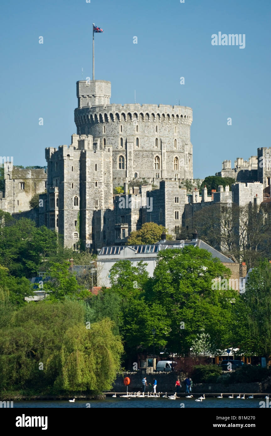 Windsor Castle seen from Eton Meadows across the River Thames Windsor ...