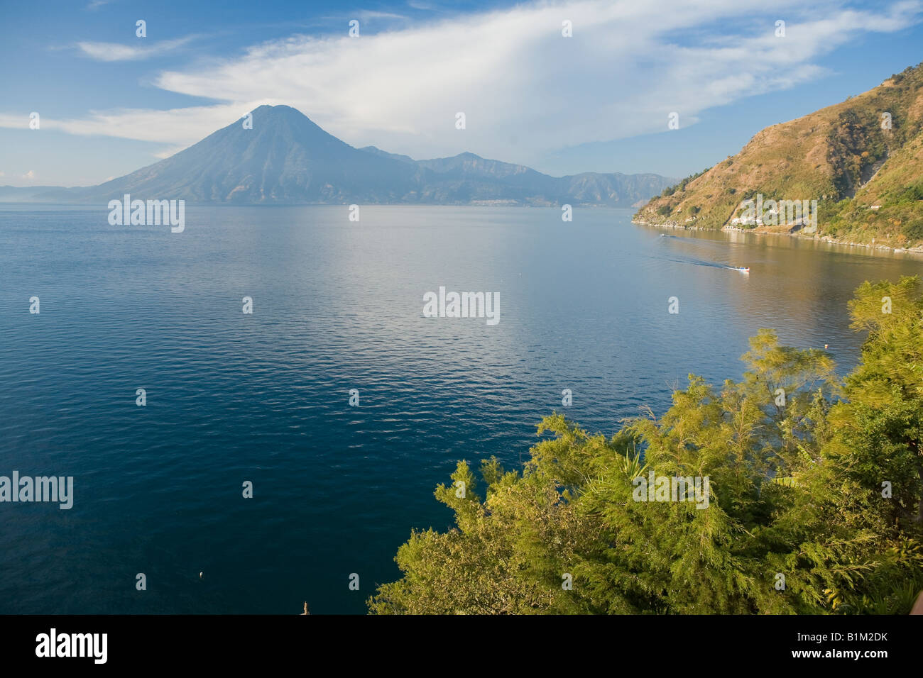 Lake Atitlan Toliman and Atitlan twin Volcanoes Guatemala Stock Photo ...