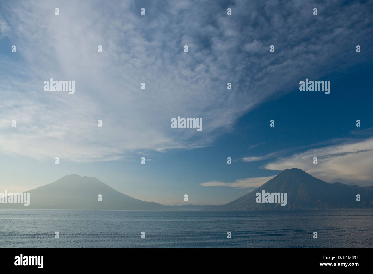 Lake Atitlan Toliman and Atitlan twin Volcanoes Guatemala Stock Photo ...