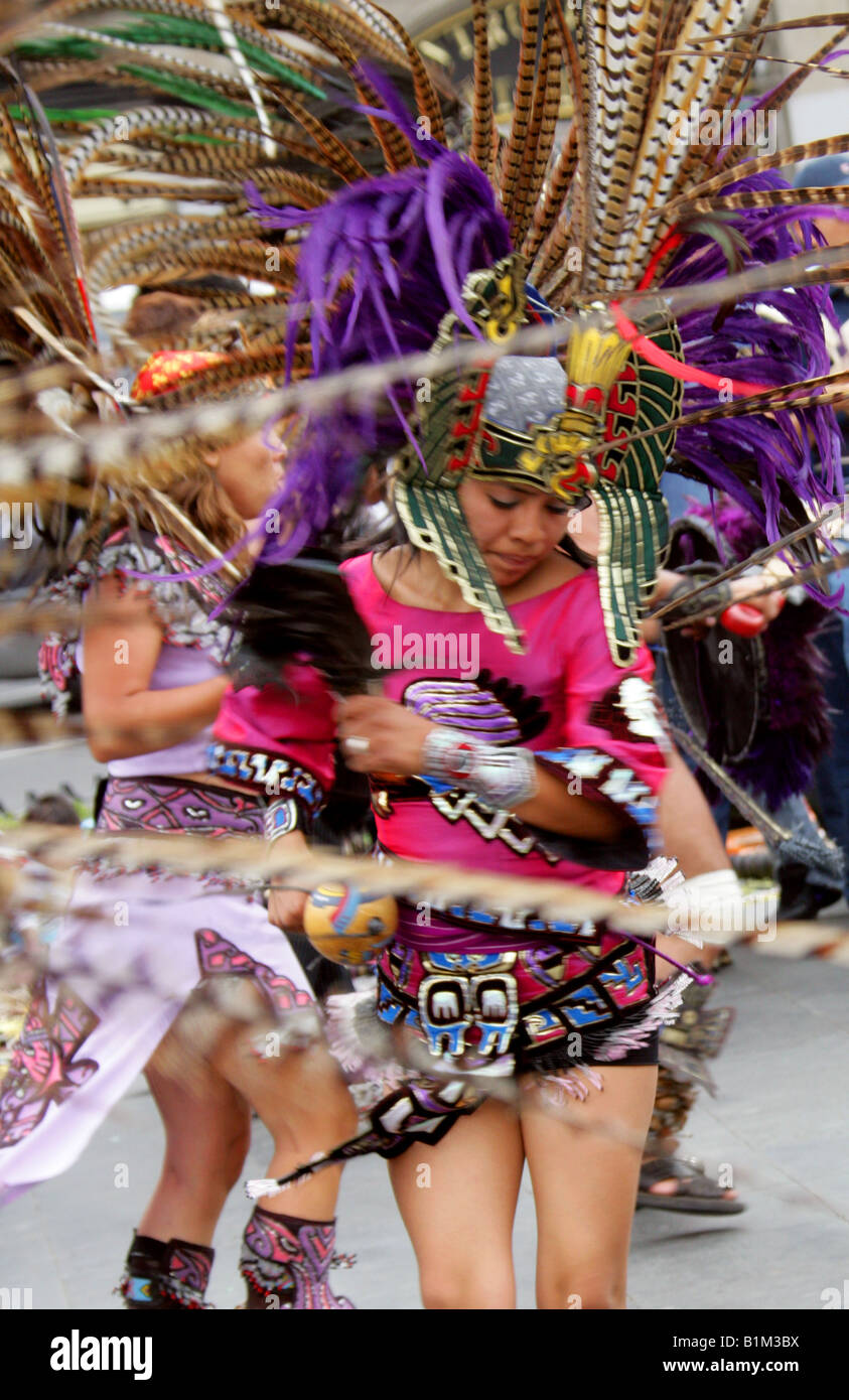 Young Mexican Girl Dancing in Aztec Costume, Zocalo Square, Plaza de la ...