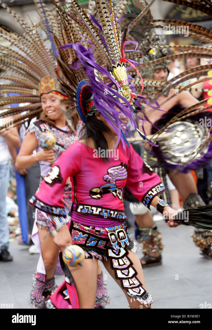 Young Mexican Girl Dancing in Aztec Costume, Zocalo Square, Plaza de la ...