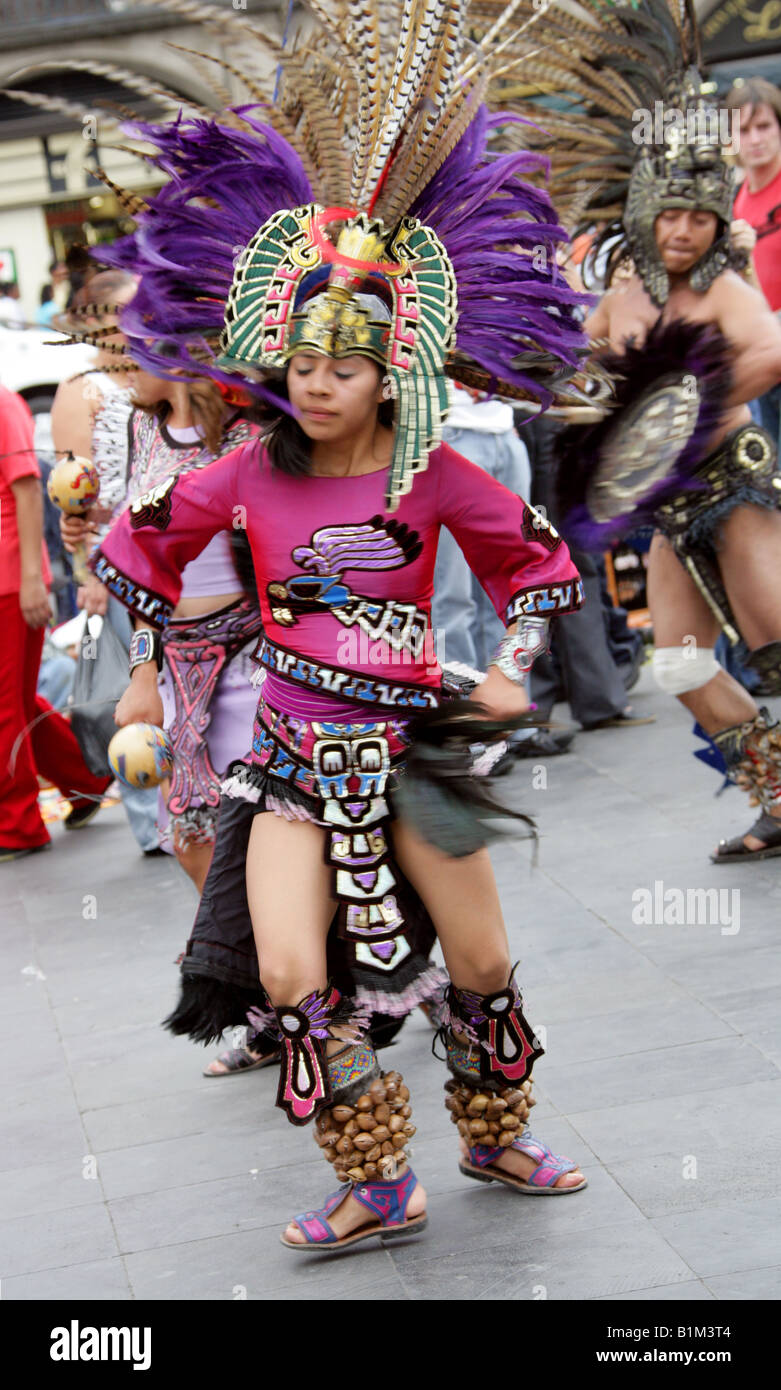 Young Mexican Girl Dancing in Aztec Costume, Zocalo Square, Plaza de la ...