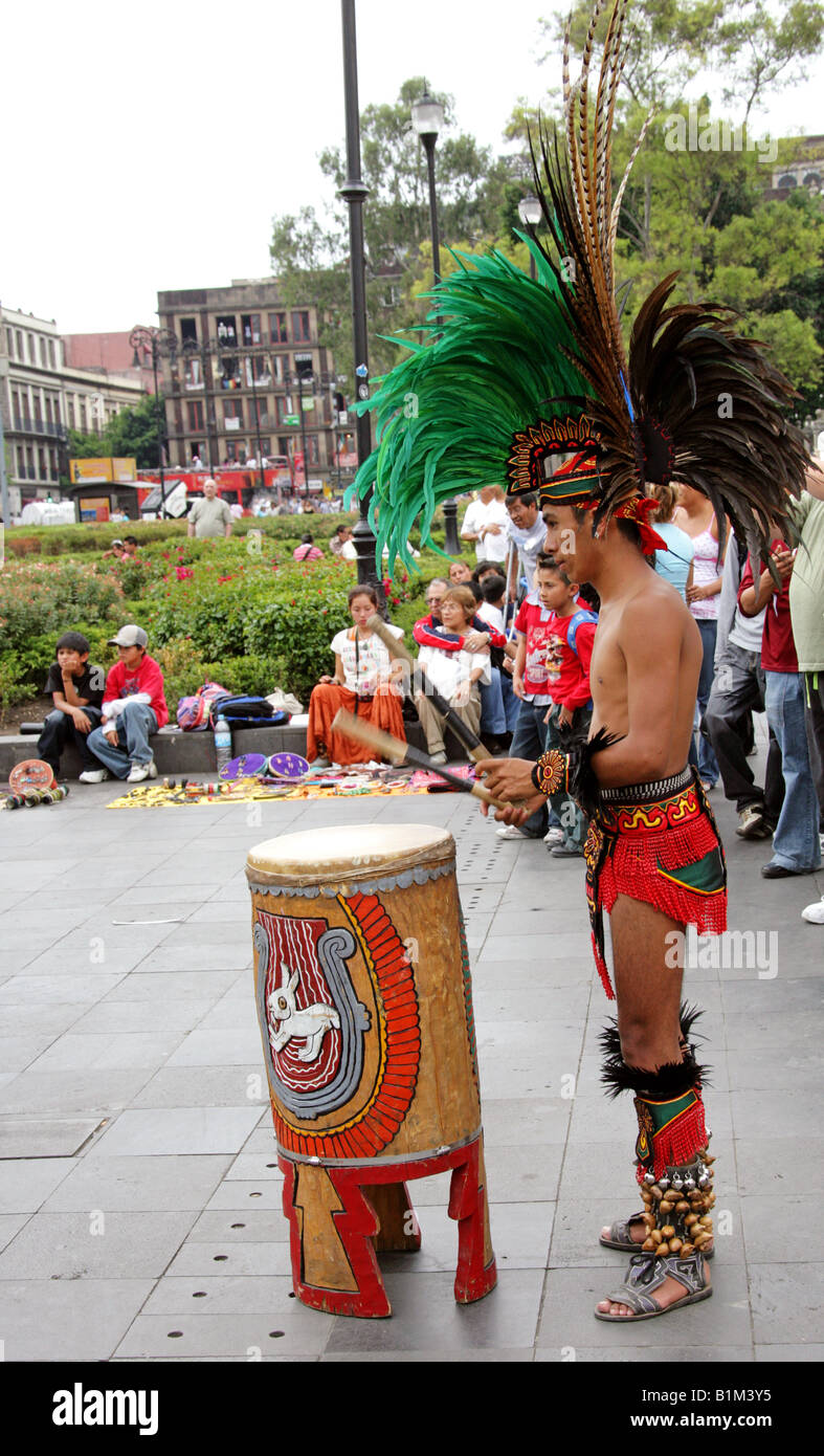 Mexican Drummer in Aztec Costume, Zocalo Square, Plaza de la ...