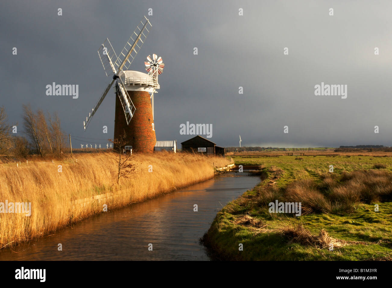 Horsey Windmill photographed during a March storm on the Norfolk Broads ...
