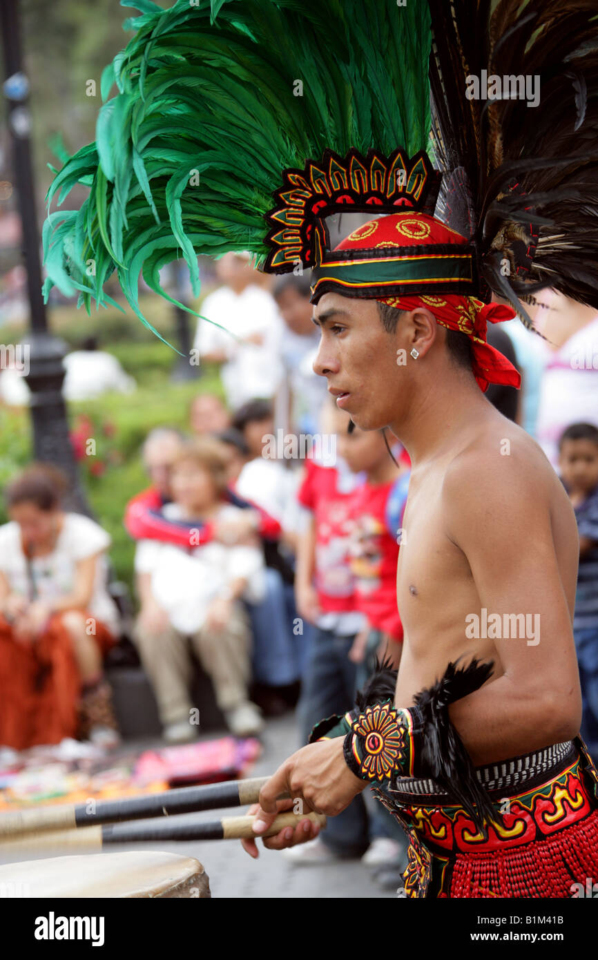 Mexican Drummer in Aztec Costume, Zocalo Square, Plaza de la ...