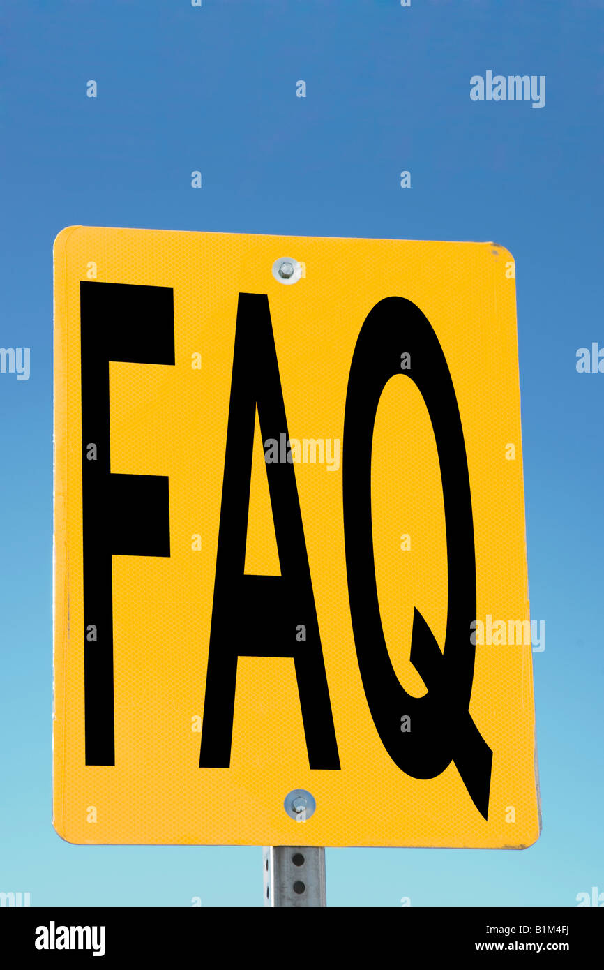 Sign FAQ on a yellow road sign and blue sky Stock Photo - Alamy