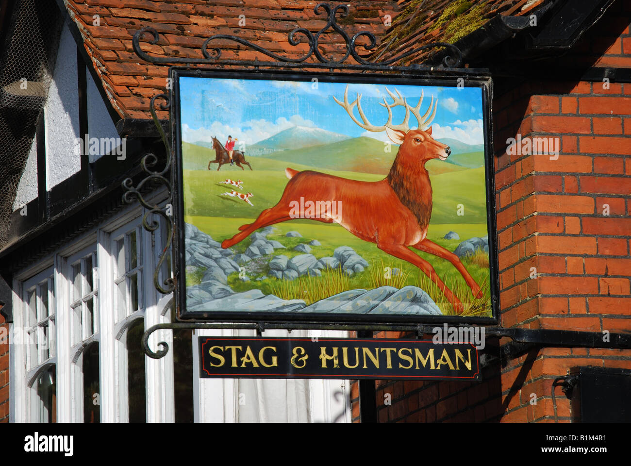 Stag & Huntsman Pub sign, Hambleden, Buckinghamshire, England, United ...