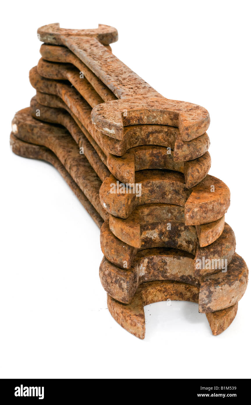 A pile of old rusty worn out imperial open end spanners Stock Photo - Alamy