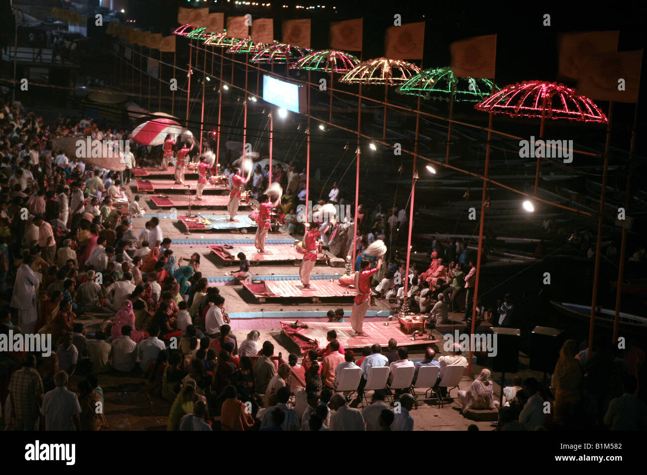 Late night funeral and other rituals on the Ganges at Varanasi India ...