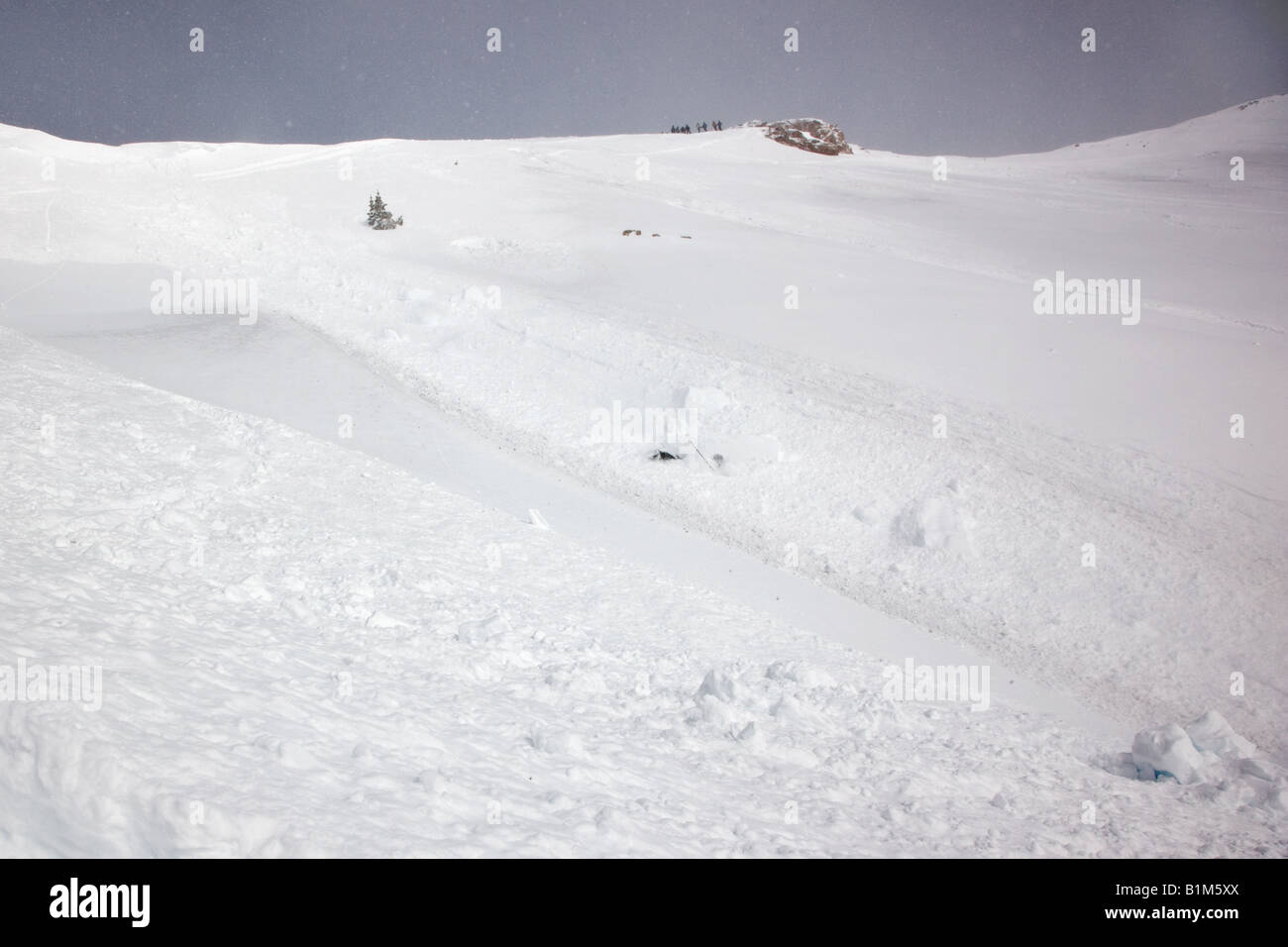 Skier caught in avalanche which was triggered by skiing off a cornice. No Name Bowl, Monarch ...