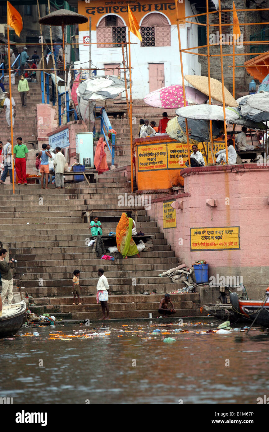 Early morning on the banks of the Ganges at Varanasi Uttar Pradesh ...