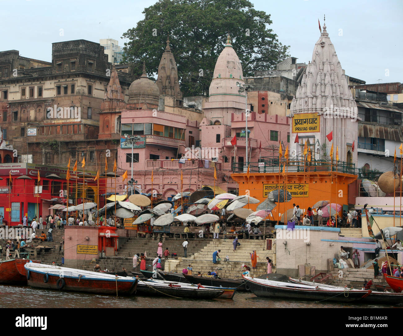 Early morning on the banks of the Ganges at Varanasi Uttar Pradesh ...