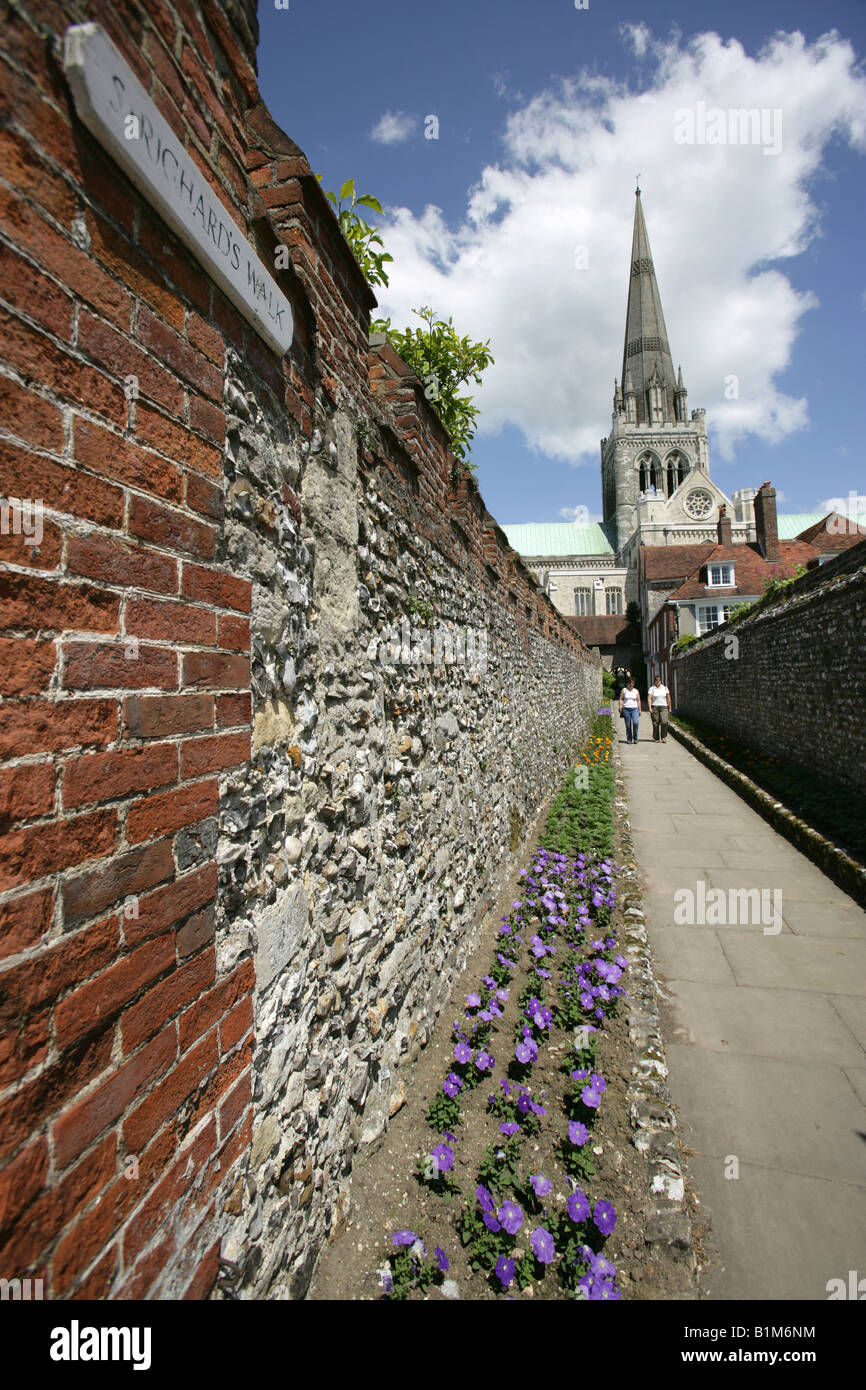 City of Chichester, England. Saint Richard’s Walk with the Cathedral of ...