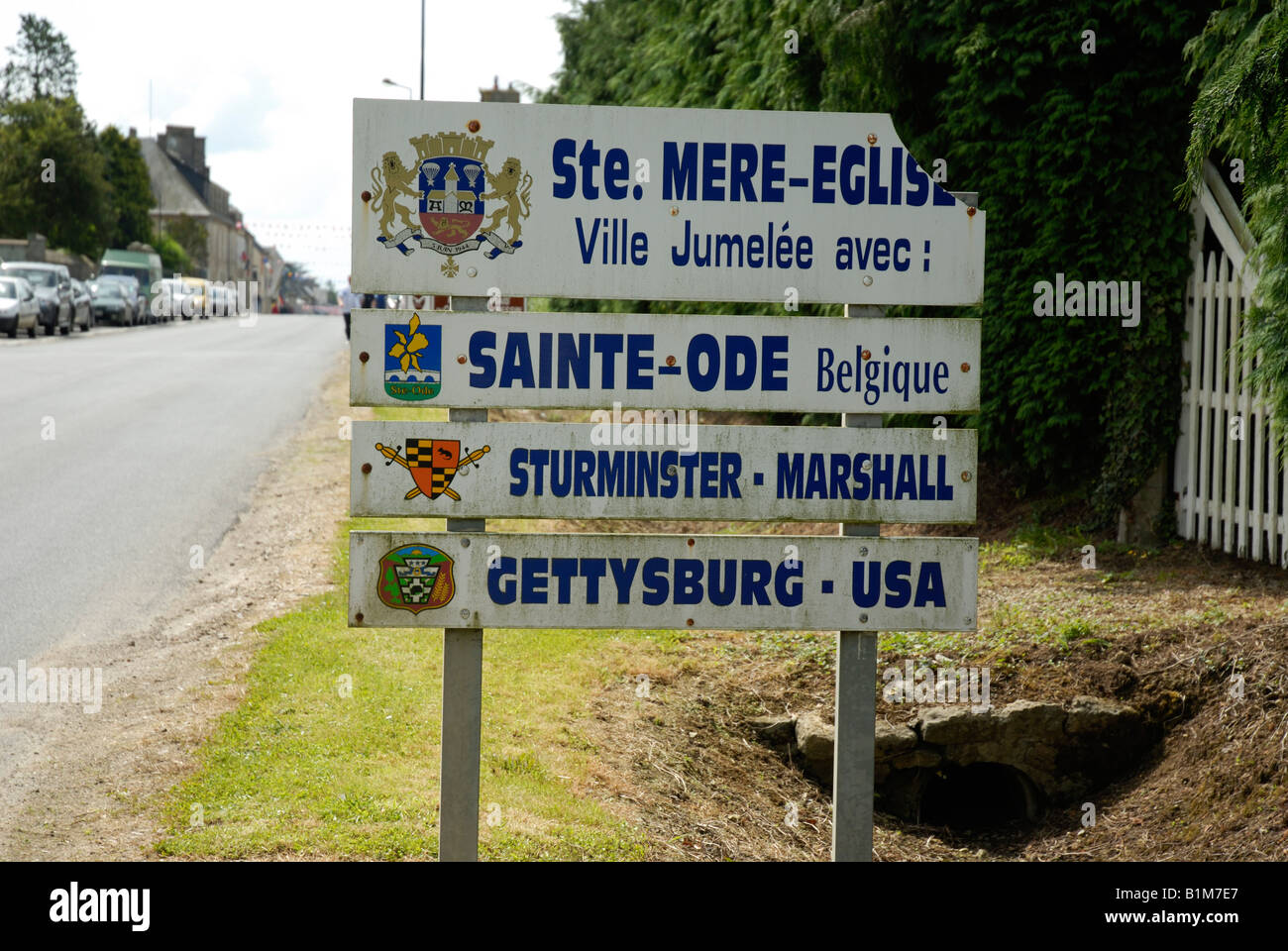 Name sign for Ste Mere-Eglise Stock Photo - Alamy