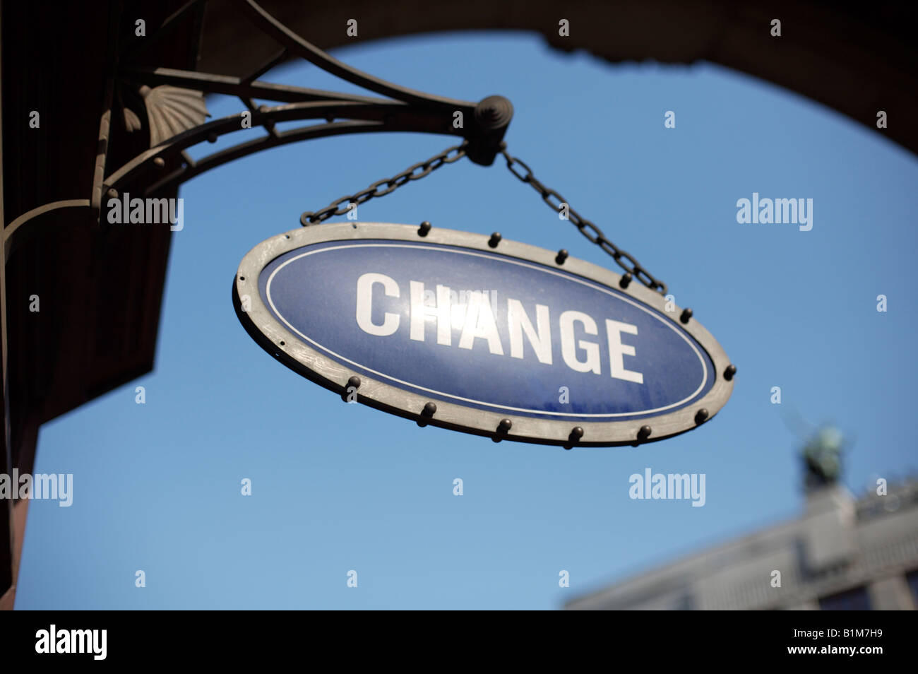 change sign hanging against a blue summer sky Stock Photo - Alamy