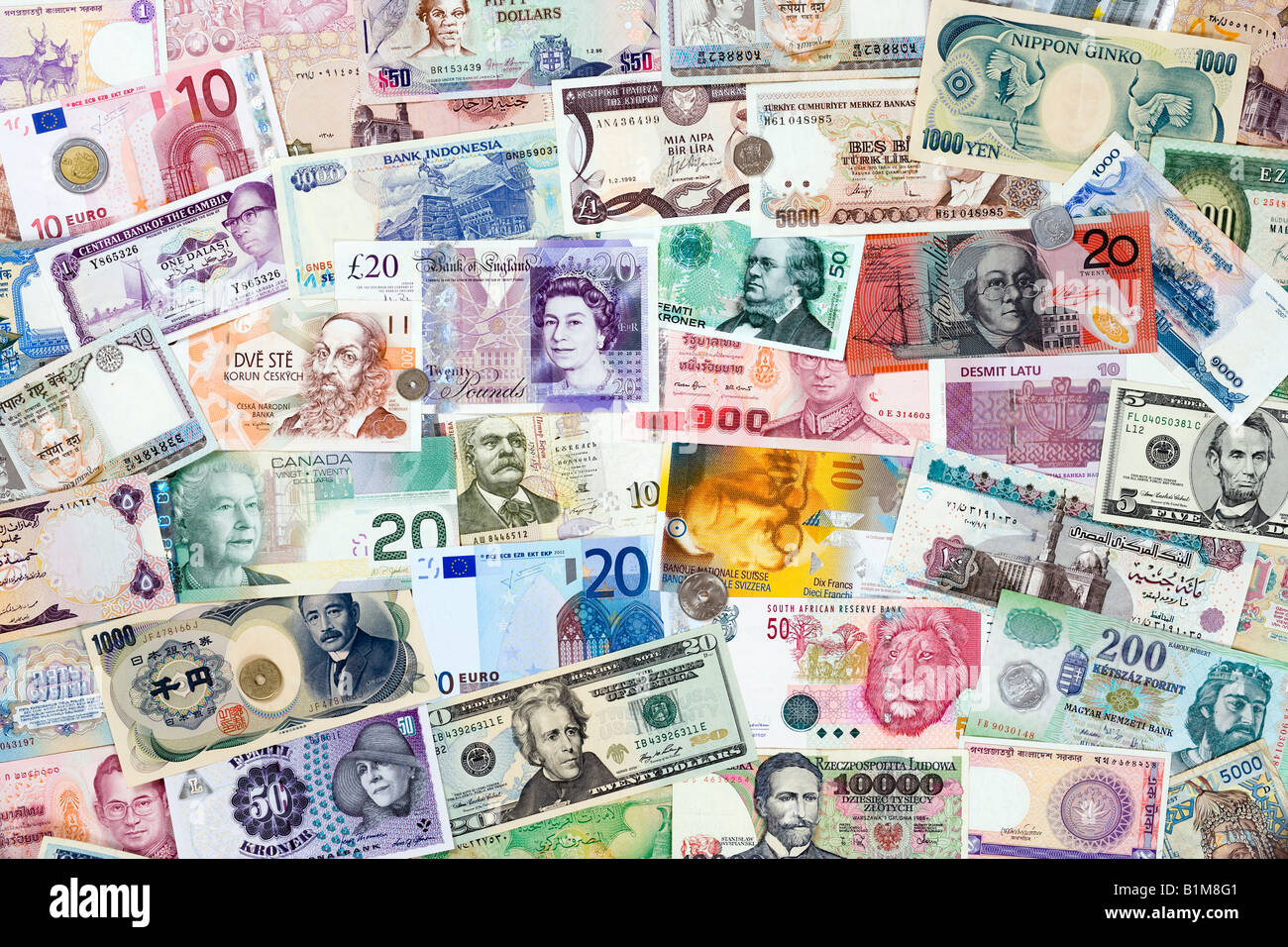 Montage of international currency Stock Photo - Alamy