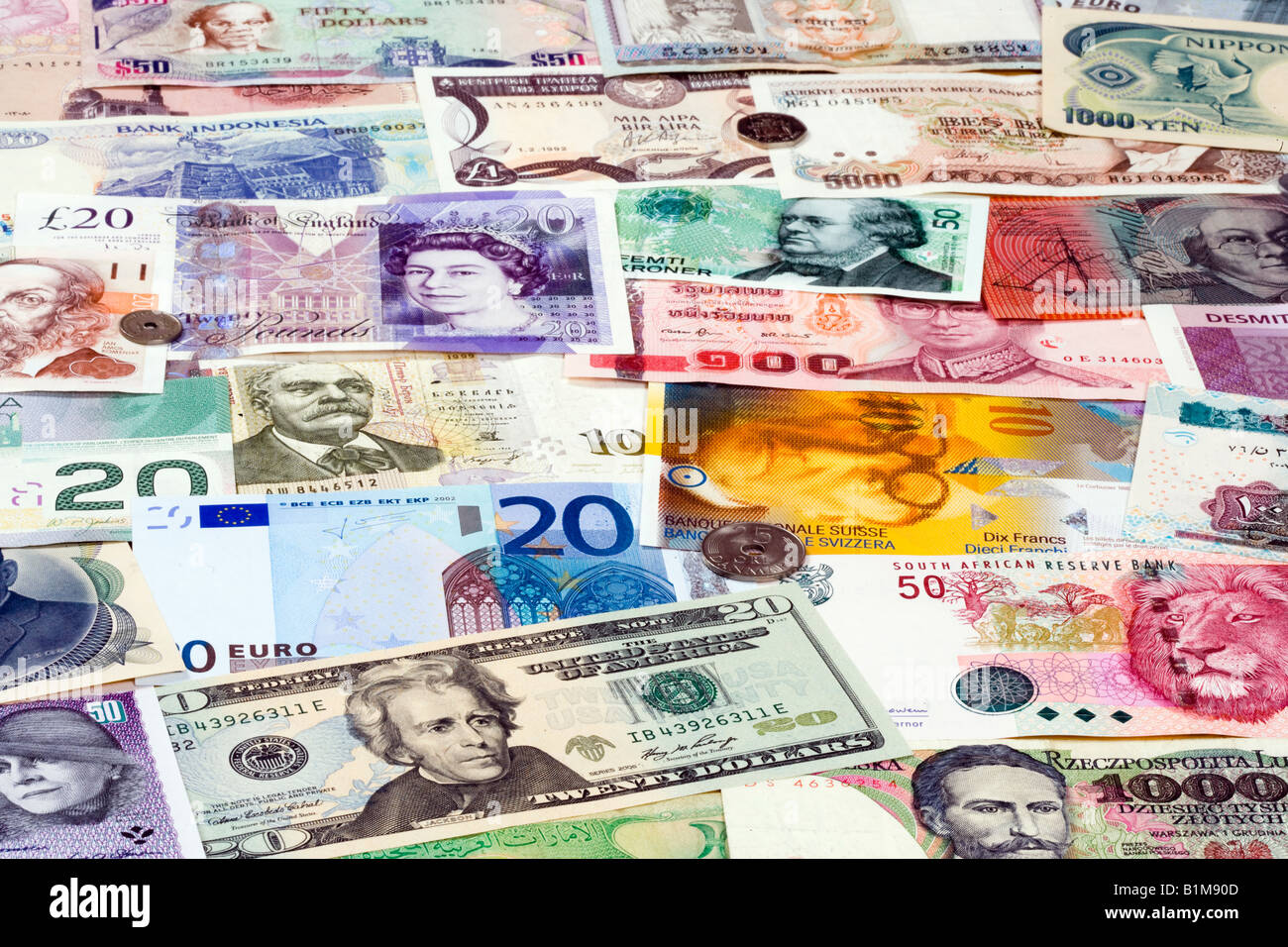 Montage of international currency Stock Photo - Alamy