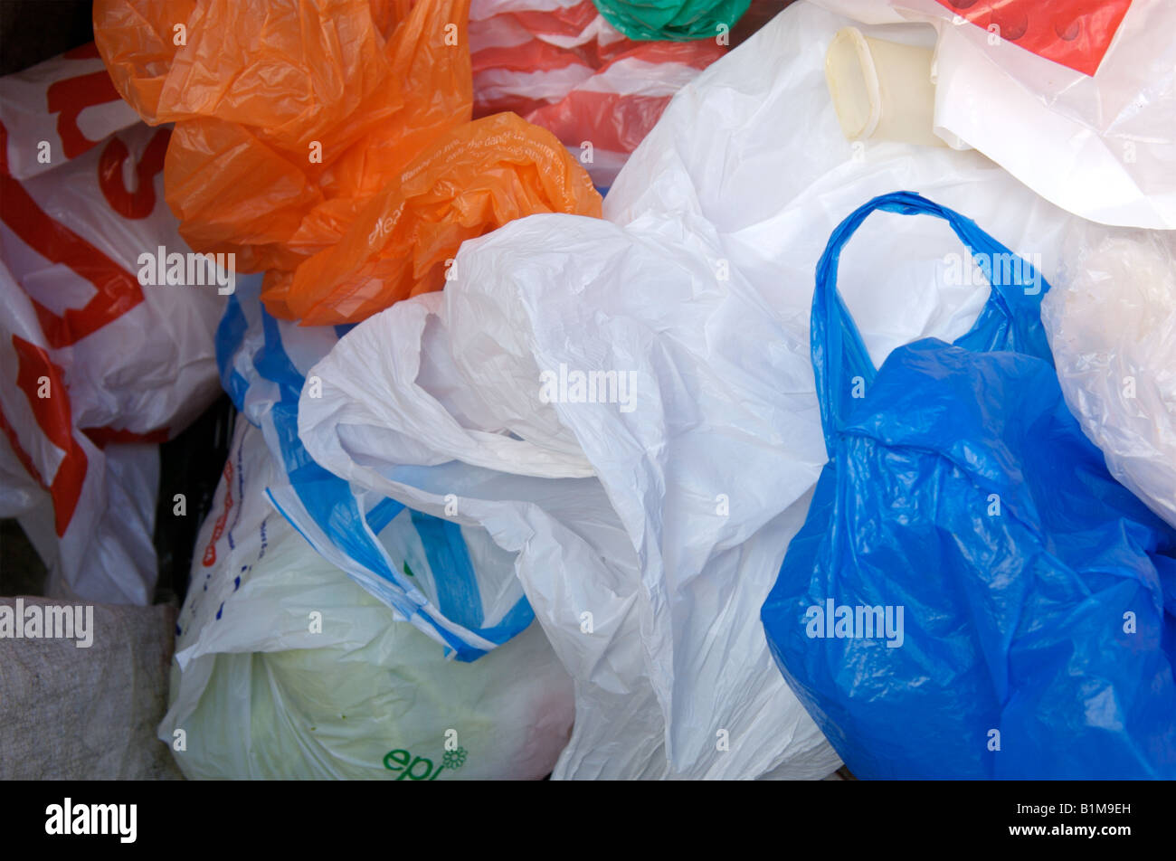 Plastic bags at a recycling centre Stock Photo - Alamy