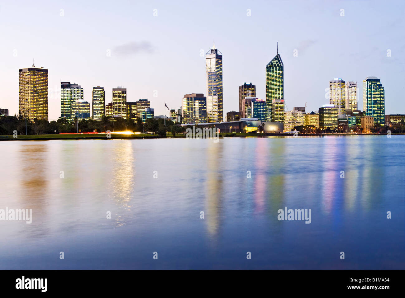 Long exposure of Perth city at night with the skyscraper's lights ...