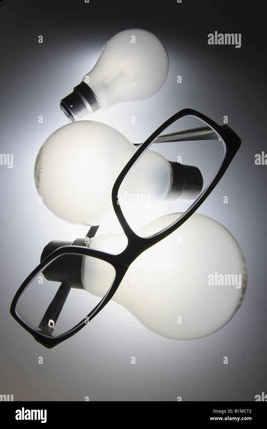 Eyeglasses and Light Bulbs Stock Photo - Alamy