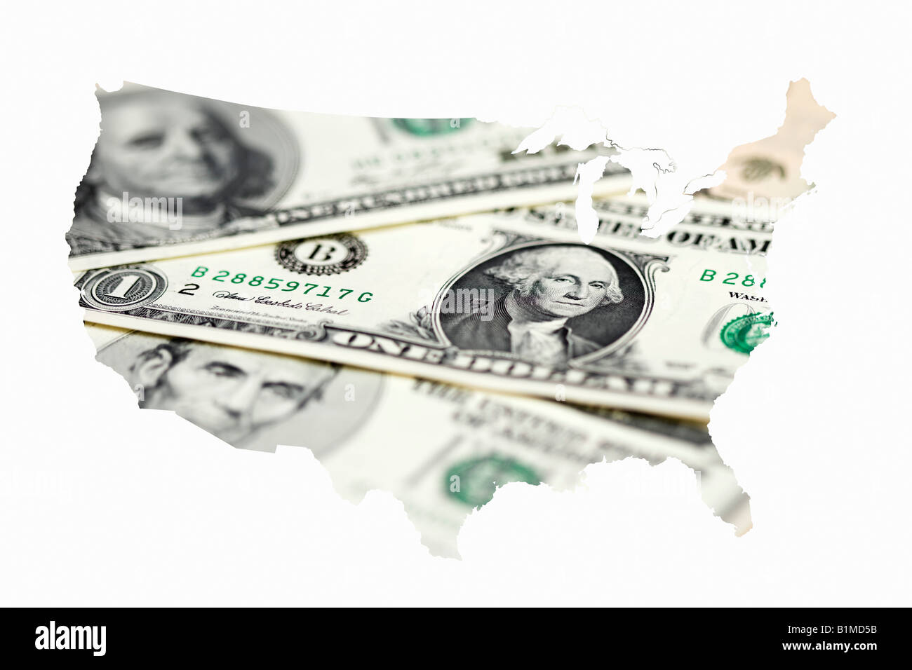 Montage of American currency on map of continental US Stock Photo - Alamy