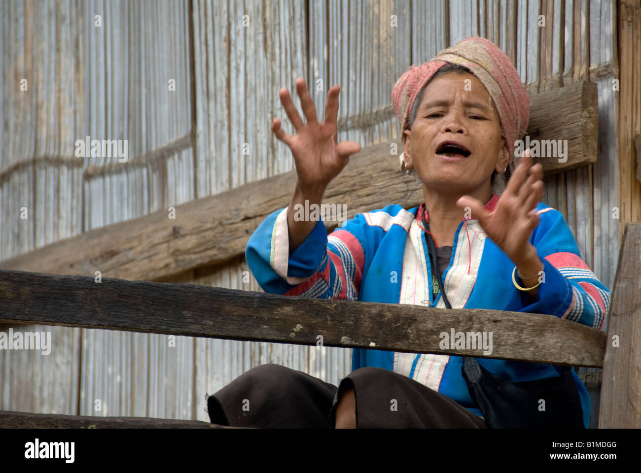 Old Lahu hill tribe woman in a village in north Thailand Stock Photo ...