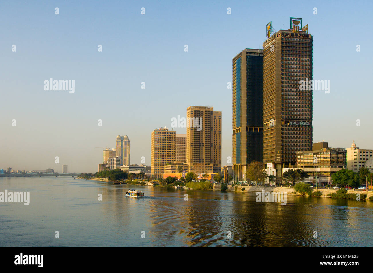 A Nile River taxi and the city skyline of Cairo Egypt Stock Photo - Alamy