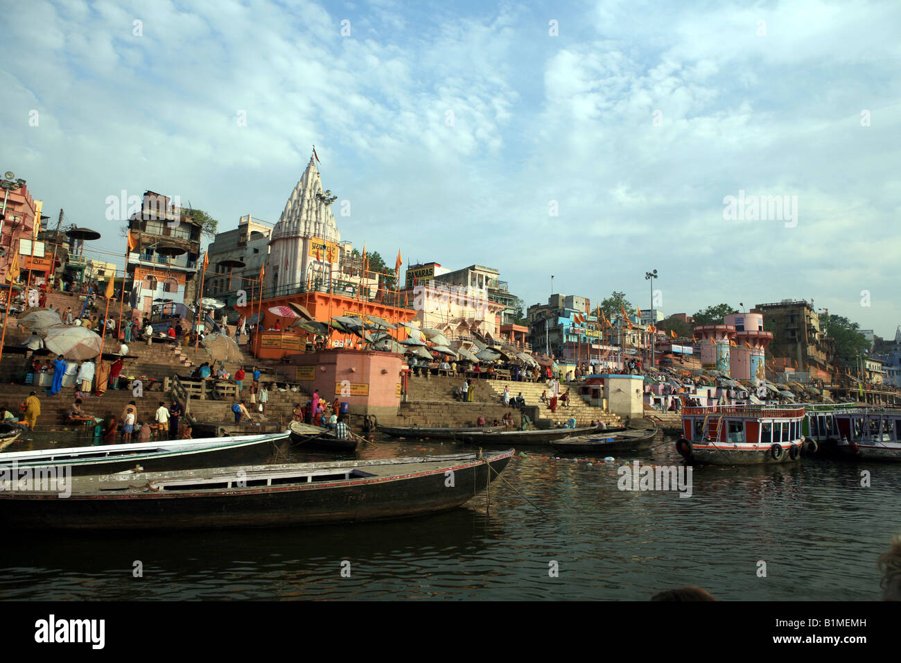 Early morning on the banks of the Ganges at Varanasi Uttar Pradesh ...