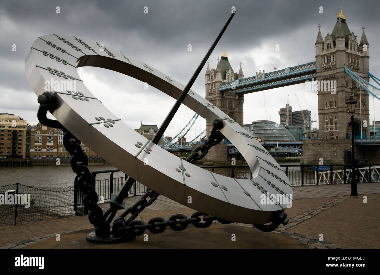 The timepiece sculpture is a famous London landmark with Tower Bridge ...